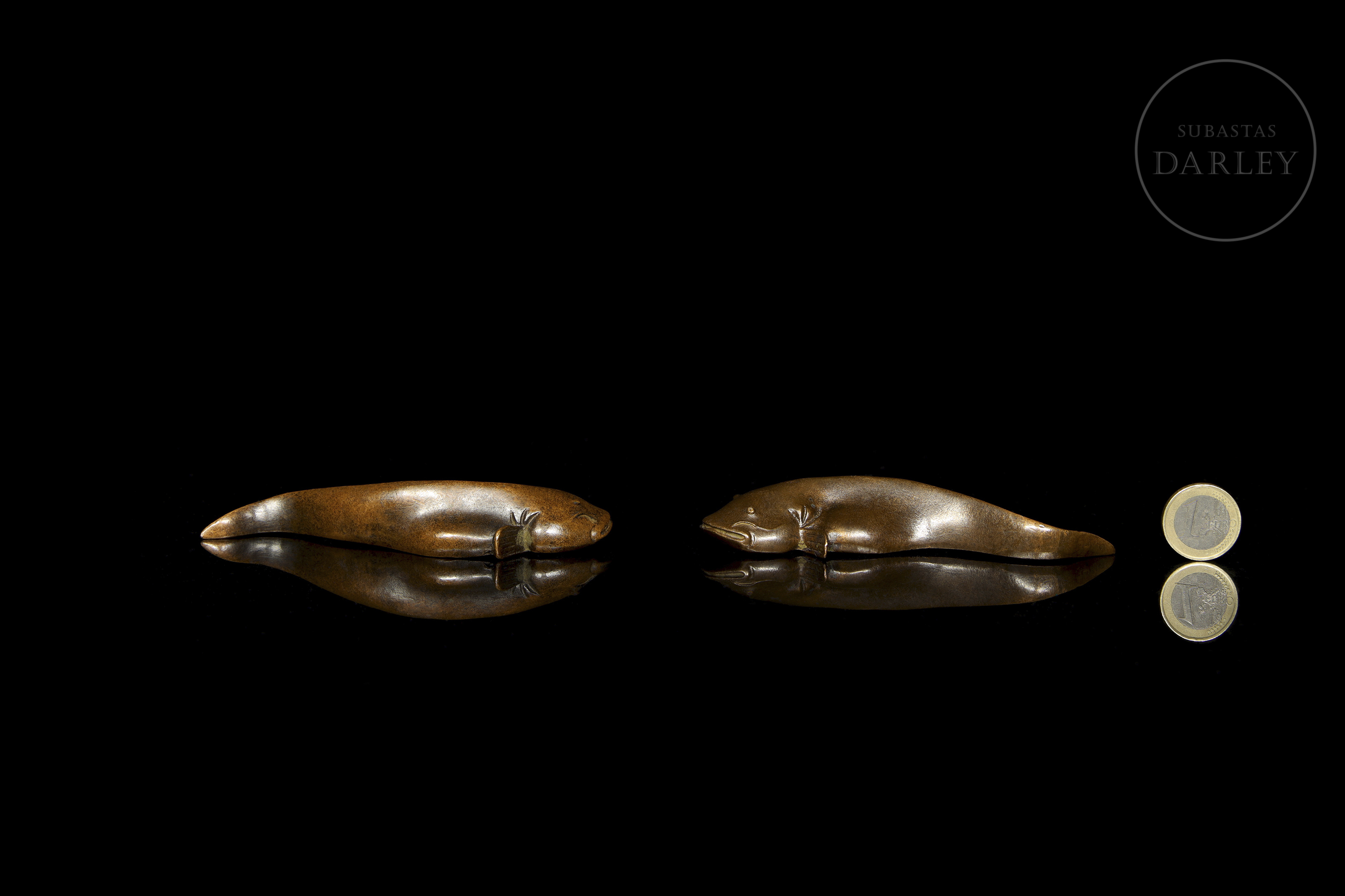Pareja de figuras de bronce "Peces gato", dinastía Qing