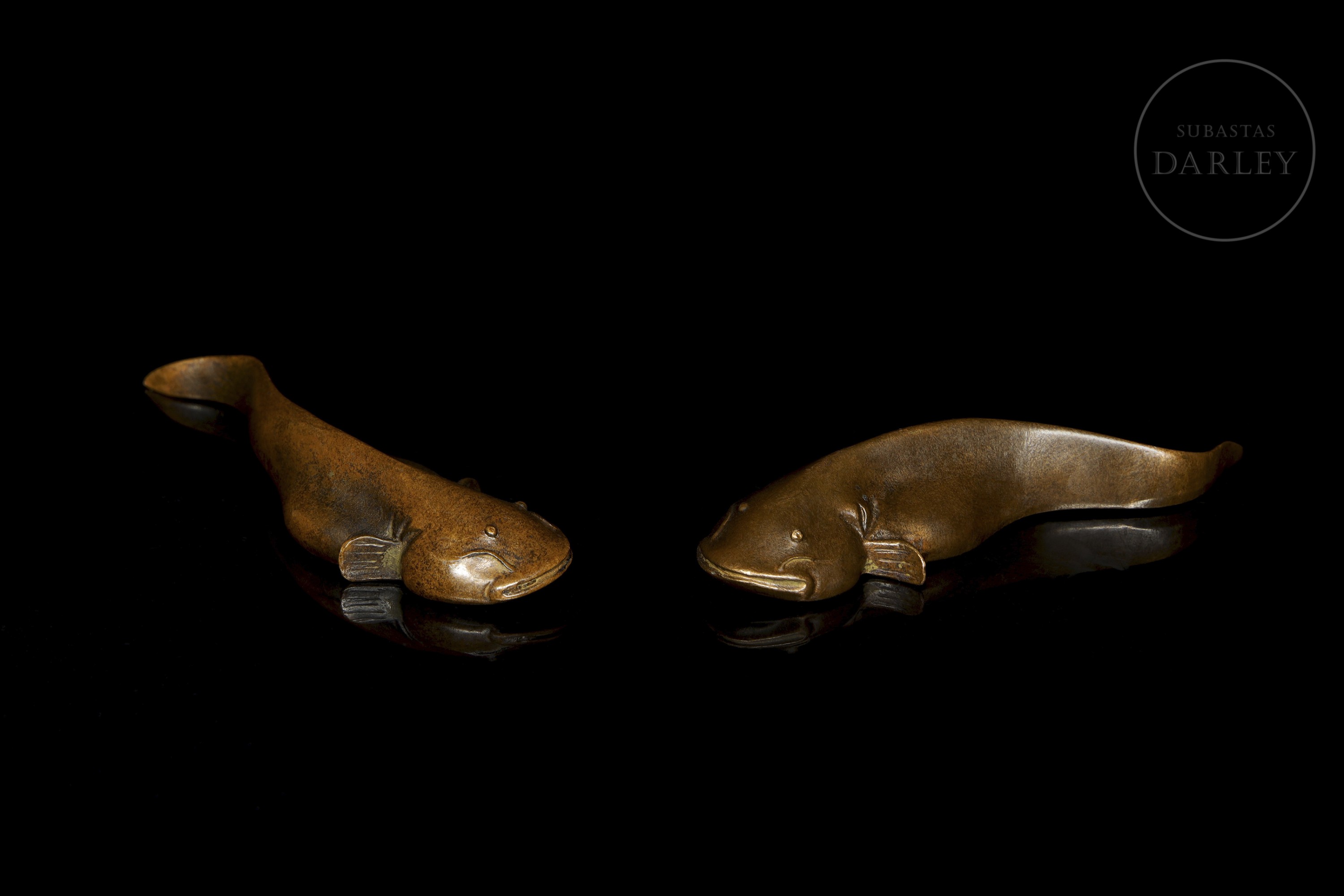 Pareja de figuras de bronce "Peces gato", dinastía Qing